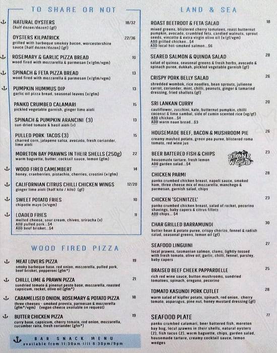 Menu at The Full Moon Hotel pub & bar, Sandgate