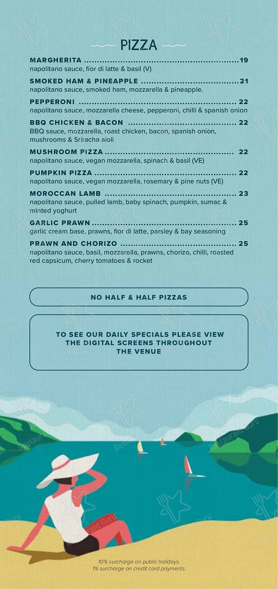Menu at Caves Beachside pub & bar, Caves Beach