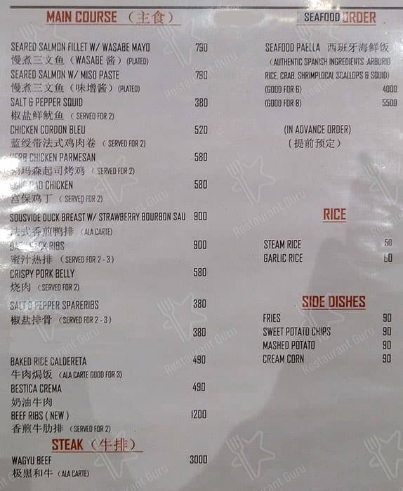 Menu at 1919 Grand Cafe, Manila