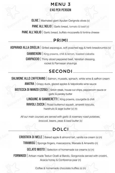 Menu at Piccolino Heddon Street restaurant, London, 21 Heddon St