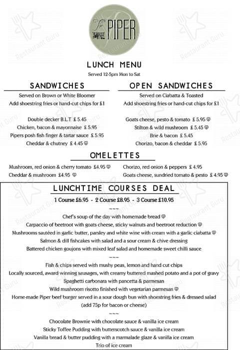 Menu at The Piper pub & bar, Chester, Pipers Ln