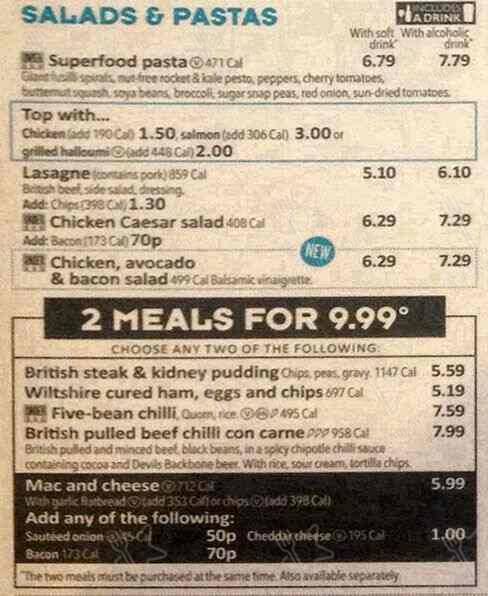 Menu at The White Lady - JD Wetherspoon pub & bar, Edinburgh