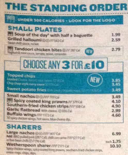 Menu at The White Lady - JD Wetherspoon pub & bar, Edinburgh