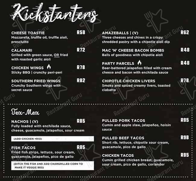 Menu at Tiger's Milk Kloof Street restaurant, Cape Town, 55 Kloof St