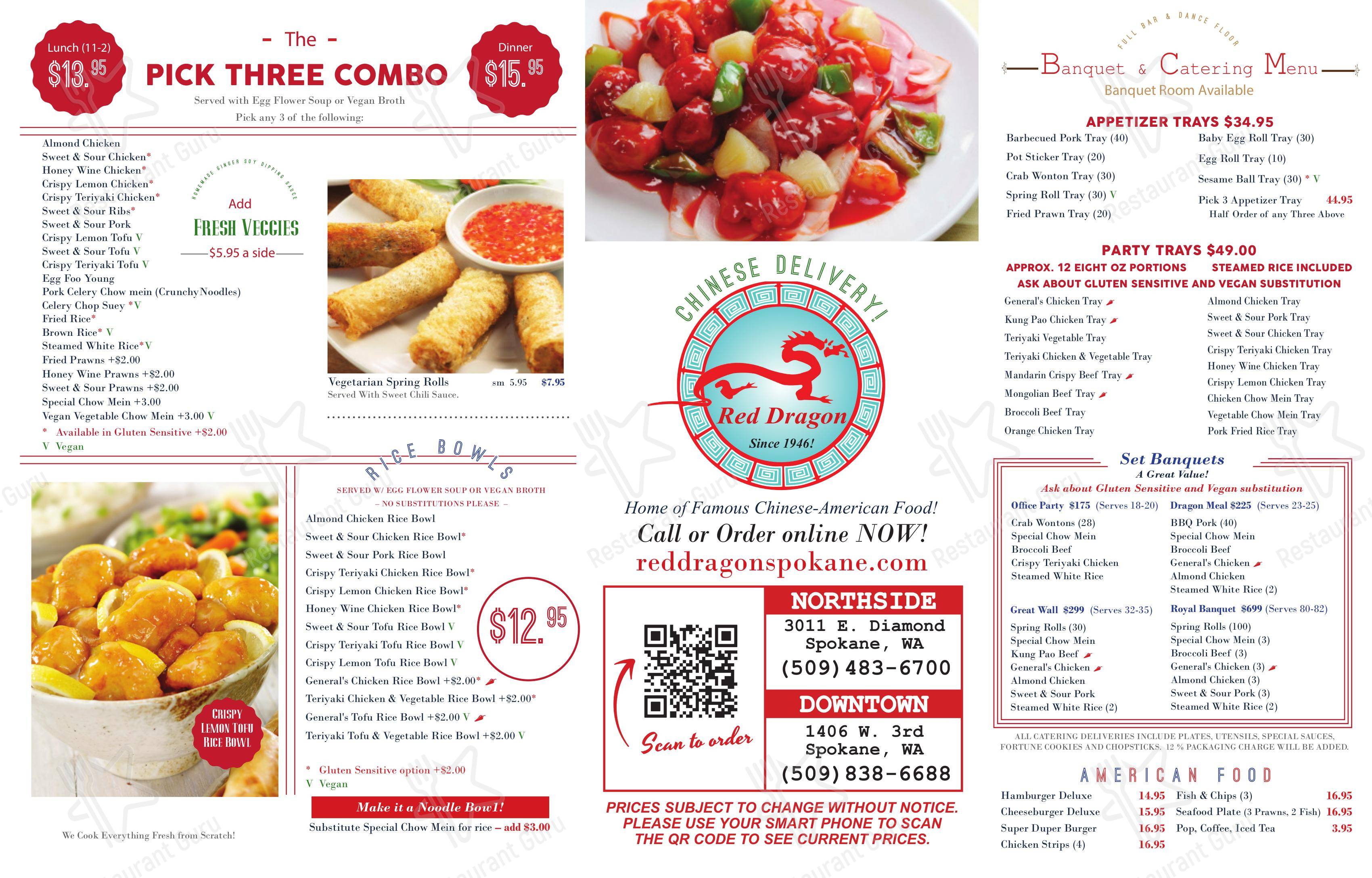 Menu at Red Dragon Northside restaurant, Spokane, E Diamond Ave