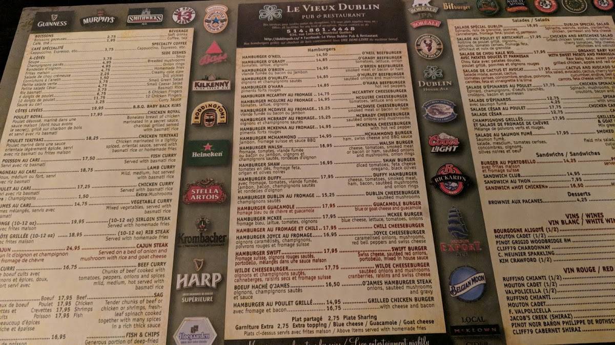 Menu at LE VIEUX/ THE OLD DUBLIN PUB & RESTURANT, Montréal