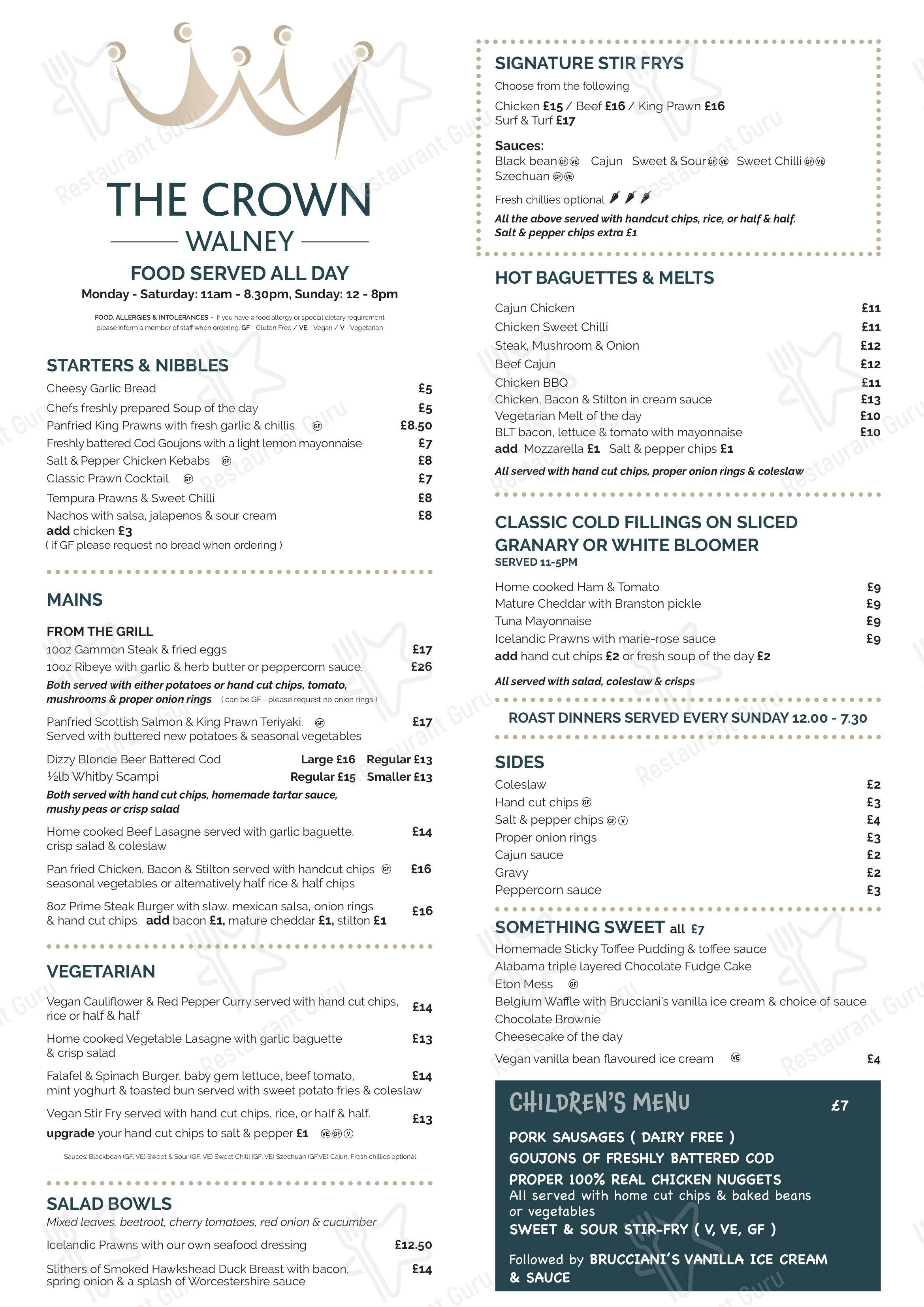 Menu at The Crown pub & bar, Barrow-in-Furness