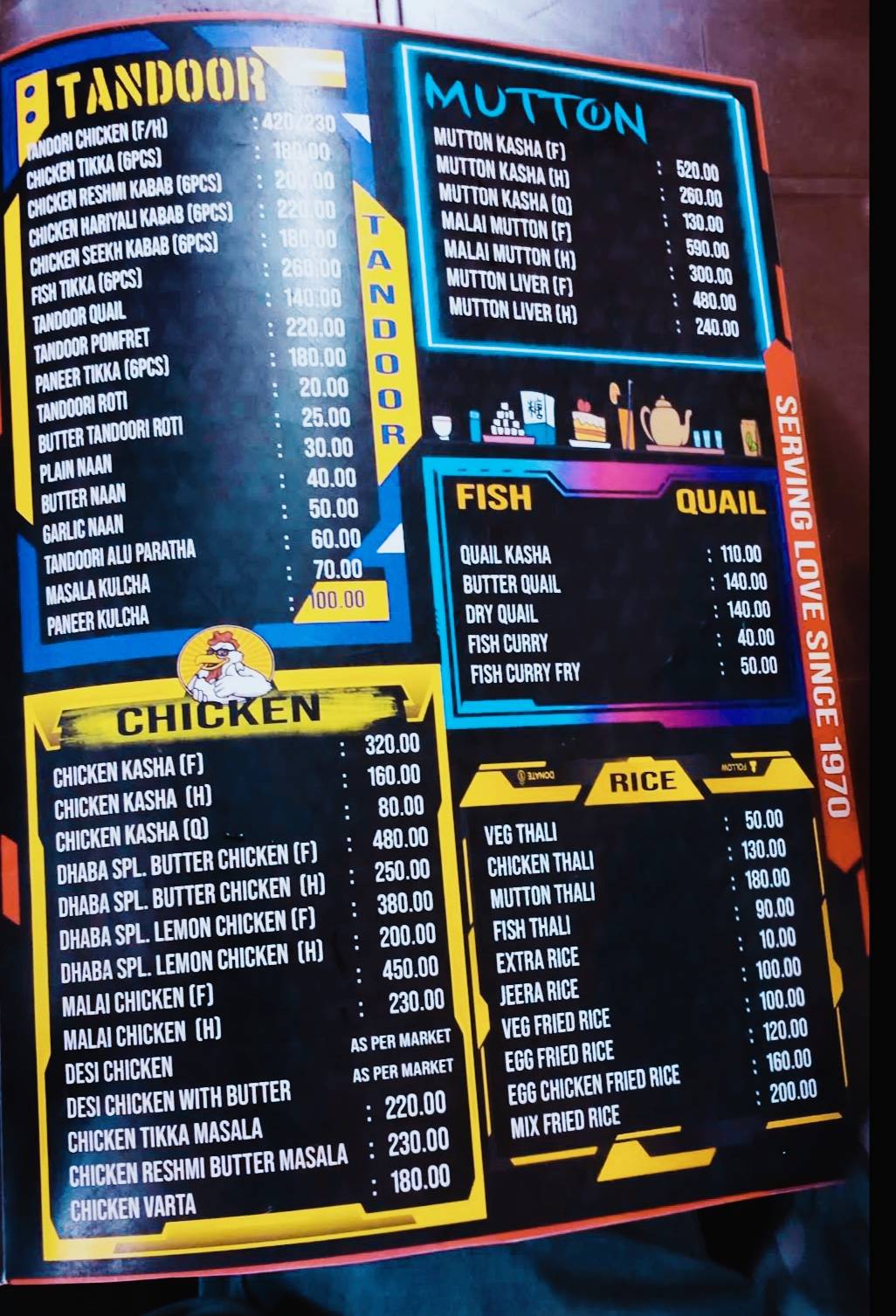 Menu at Pappu Da Dhaba, India, Dakshingram Palsanda
