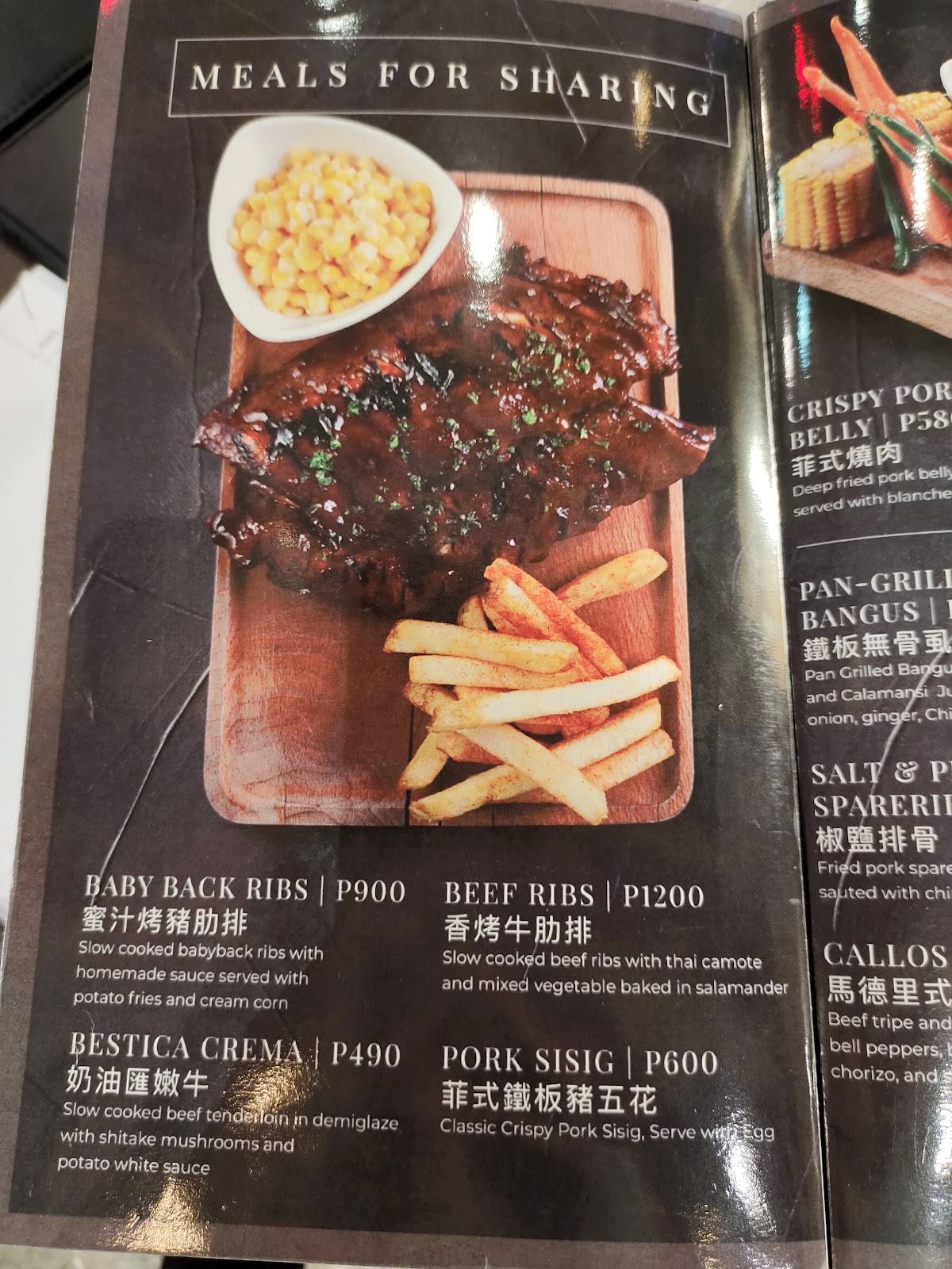 Menu at 1919 Grand Cafe, Manila
