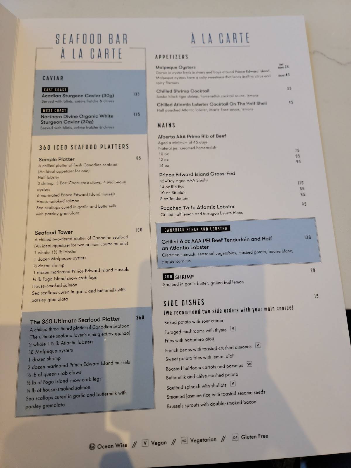Menu at 360 The Restaurant at the CN Tower, Toronto
