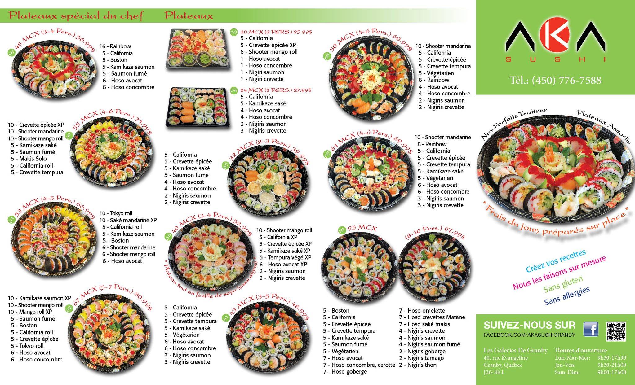 Menu at AKA Sushi des Galeries de Granby restaurant, Granby