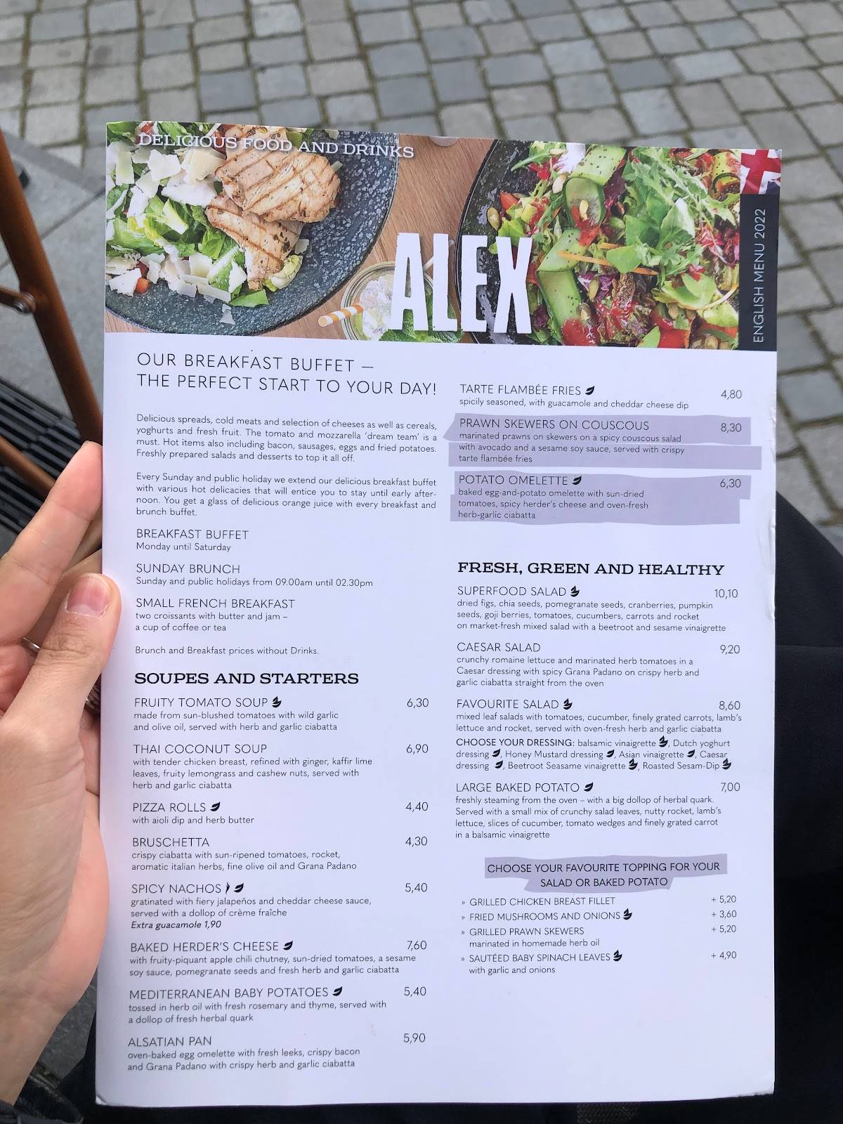 Speisekarte von ALEX Berlin Uber Platz cafe, Berlin, Mercedes Platz 2