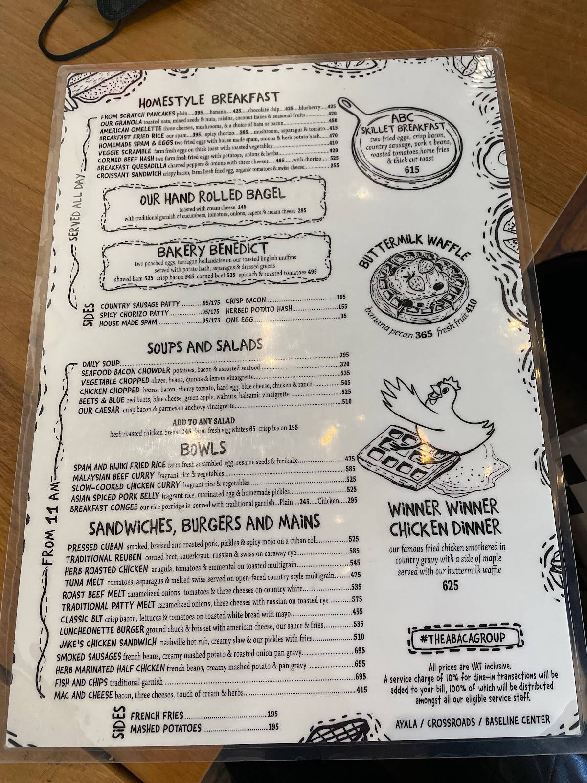 Carta del café Abaca Baking Company, Cebú, The Terraces