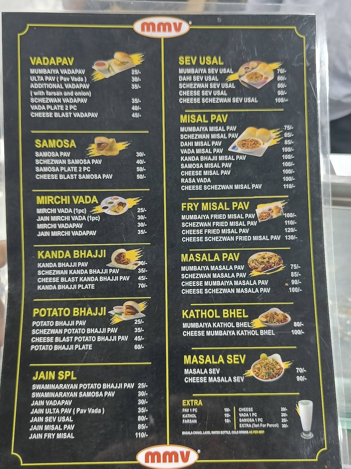 Menu at Mumbaiya Misal and Vadapav Ashram Road, Ahmedabad