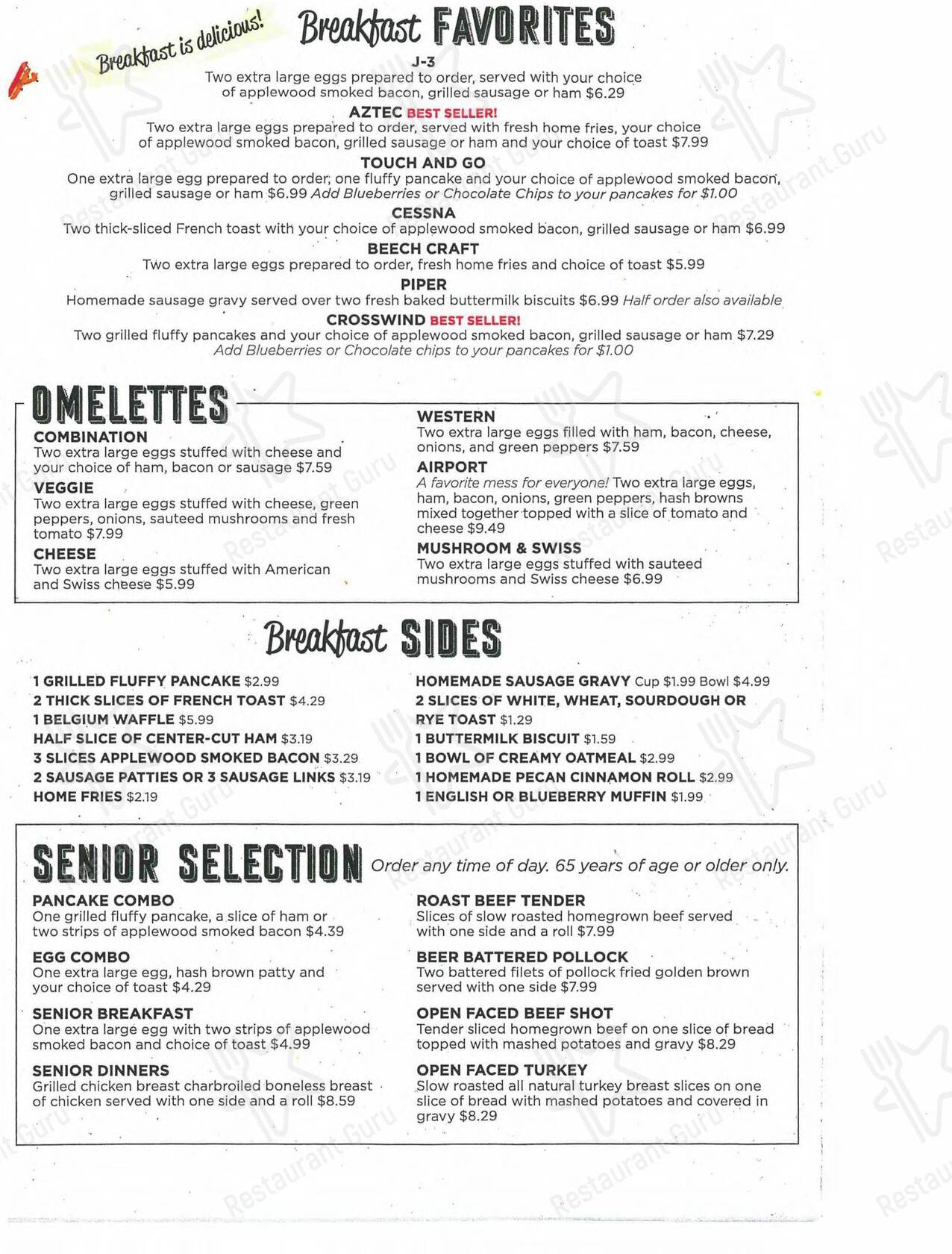 Menu at Airport Cafe, Urbana