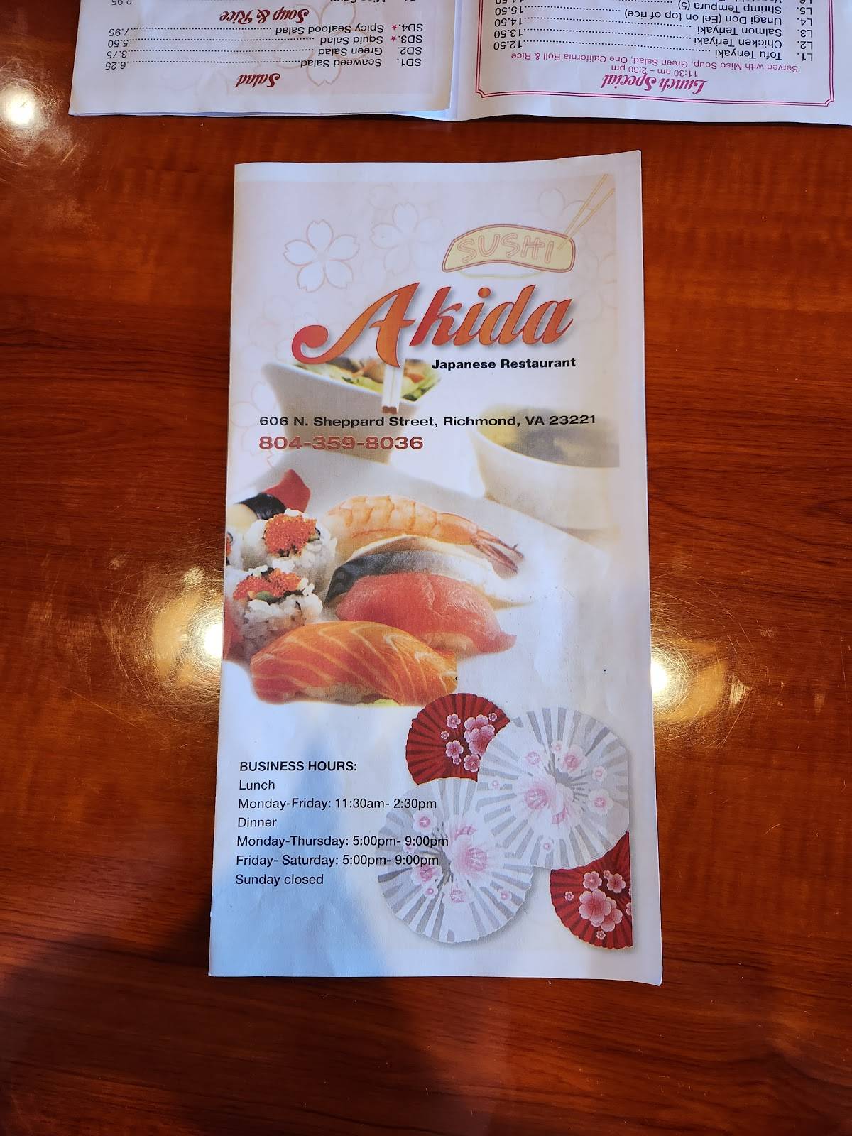 Menu at Akida restaurant, Richmond, 606 N Sheppard St