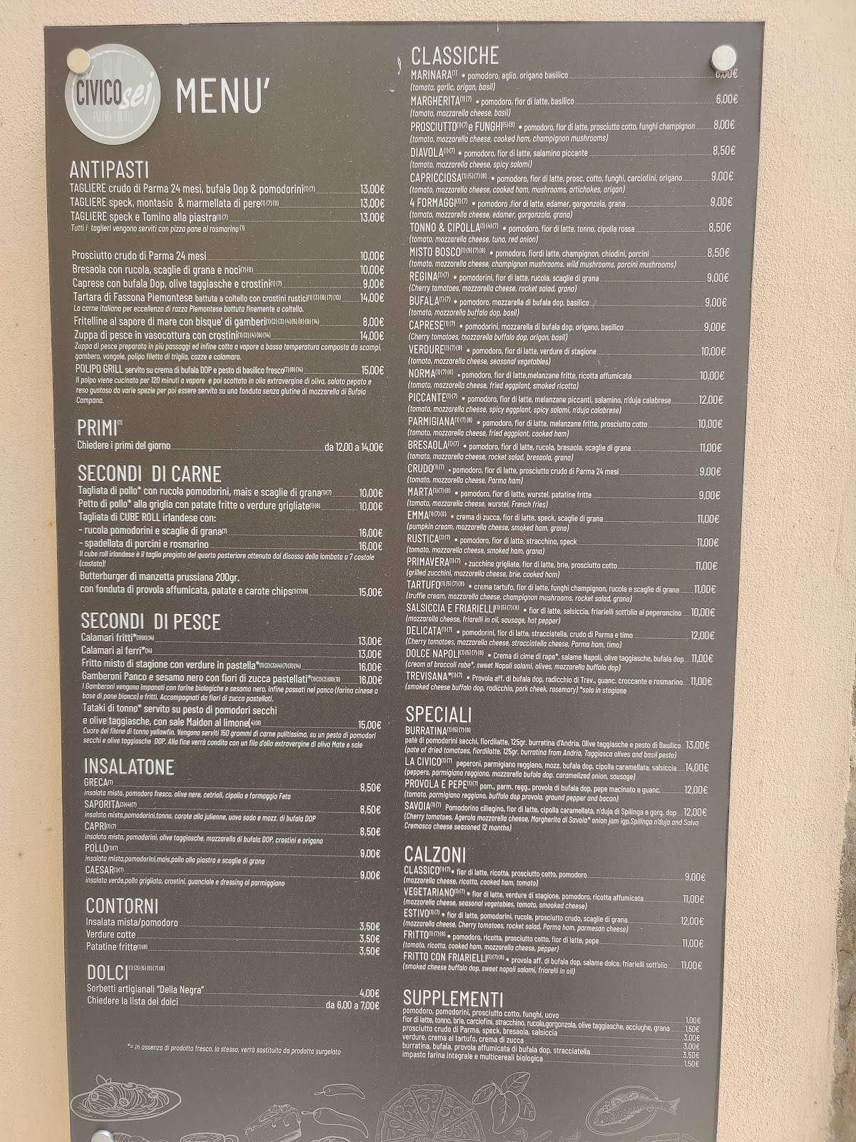 Menu da Pizzeria Trieste | Al civico sei, Trieste