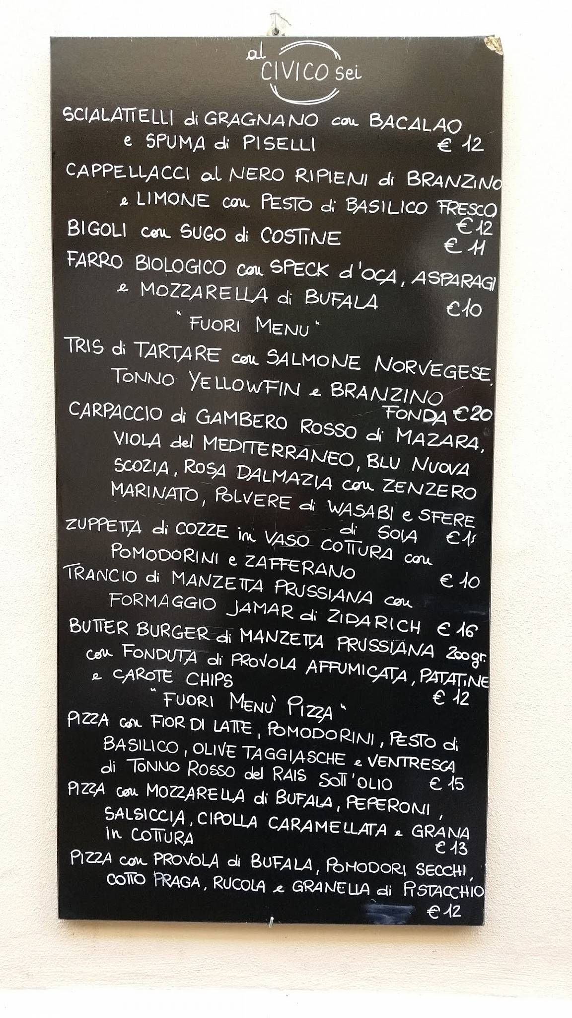 Menu da Pizzeria Trieste | Al civico sei, Trieste