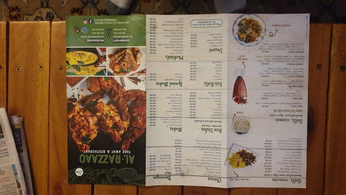 Menu at Al Razzaaq restaurant, Berea, 213 Musgrave Rd