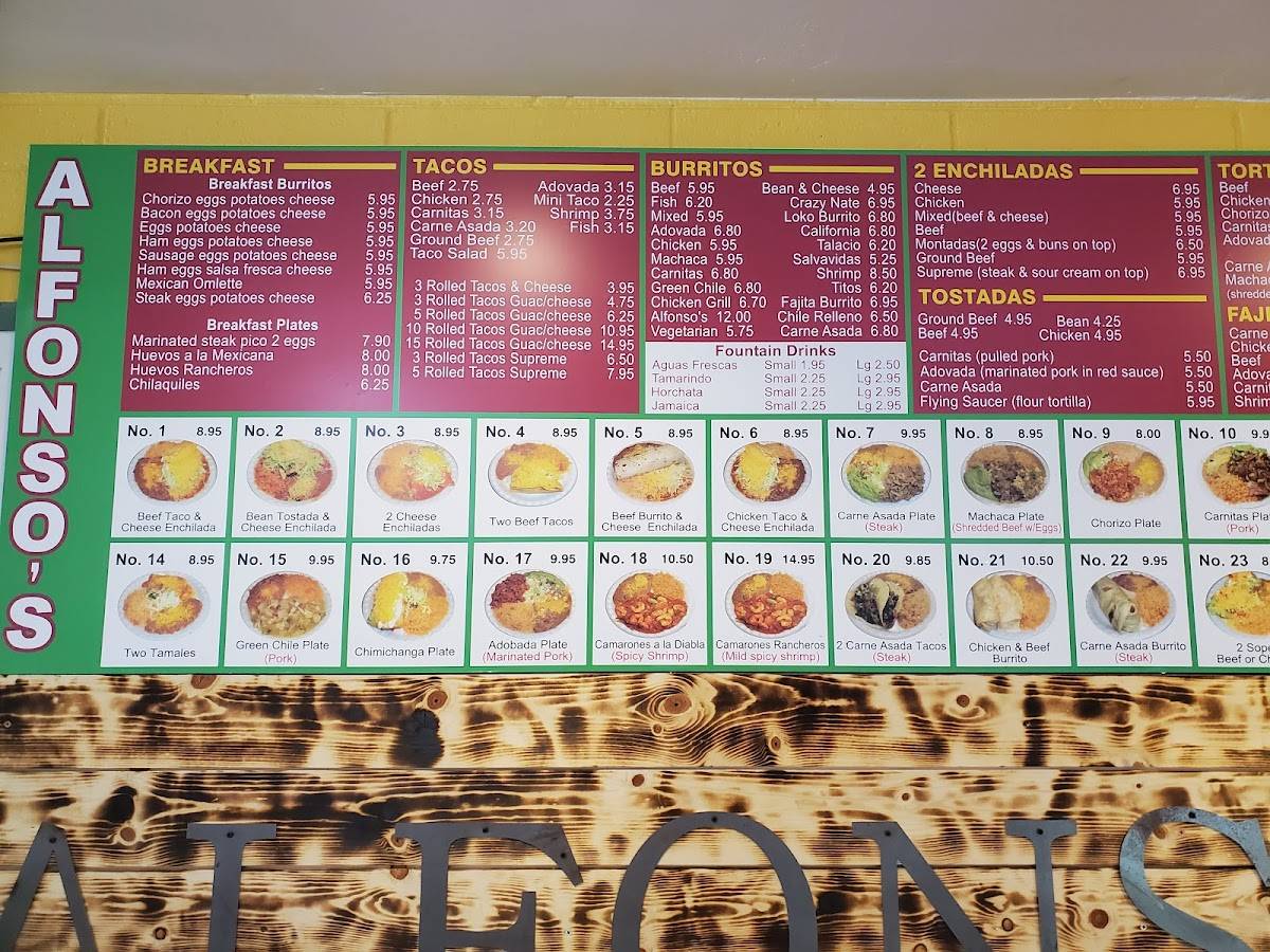 Menu at Alfonsos Mexican Food restaurant, Tonto Basin