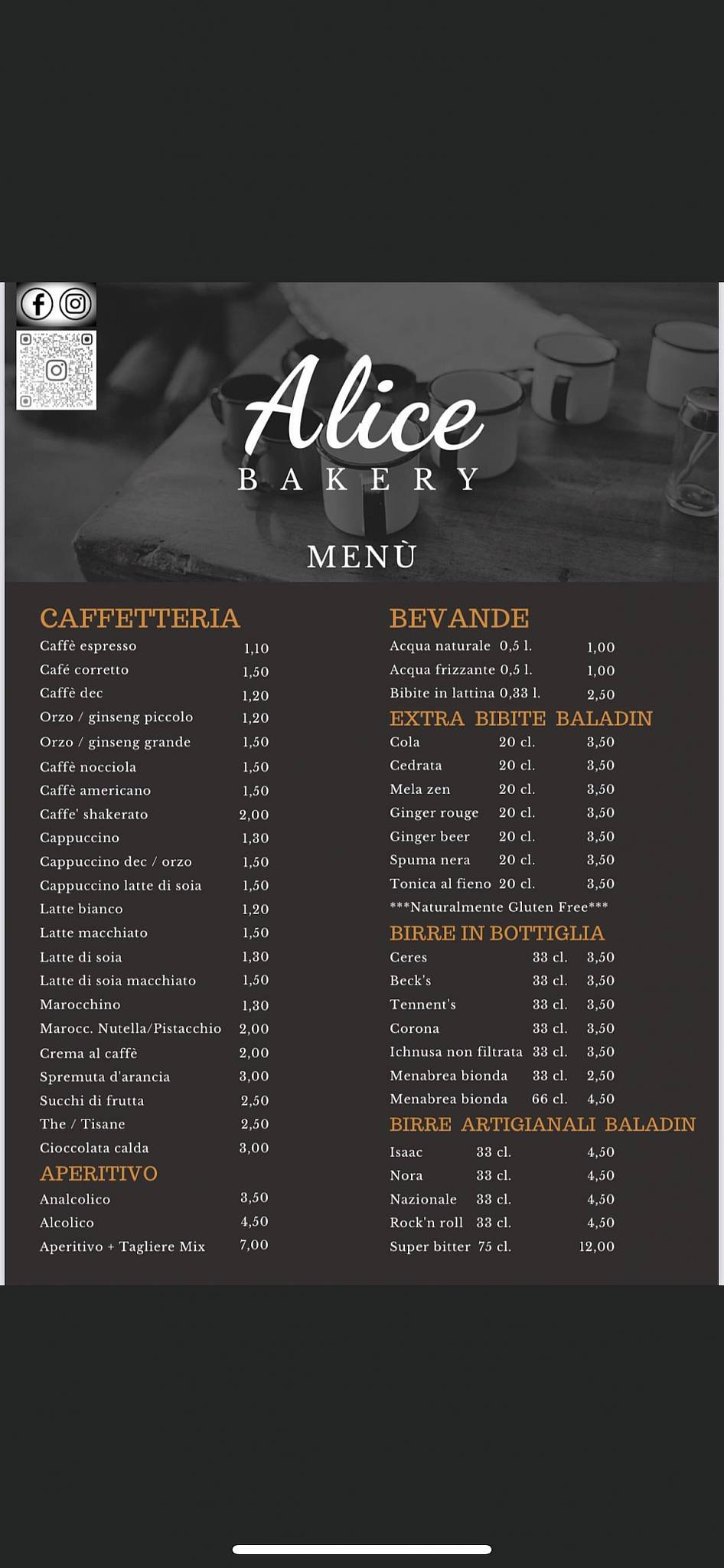 Menu da Alice Bakery, Saluggia