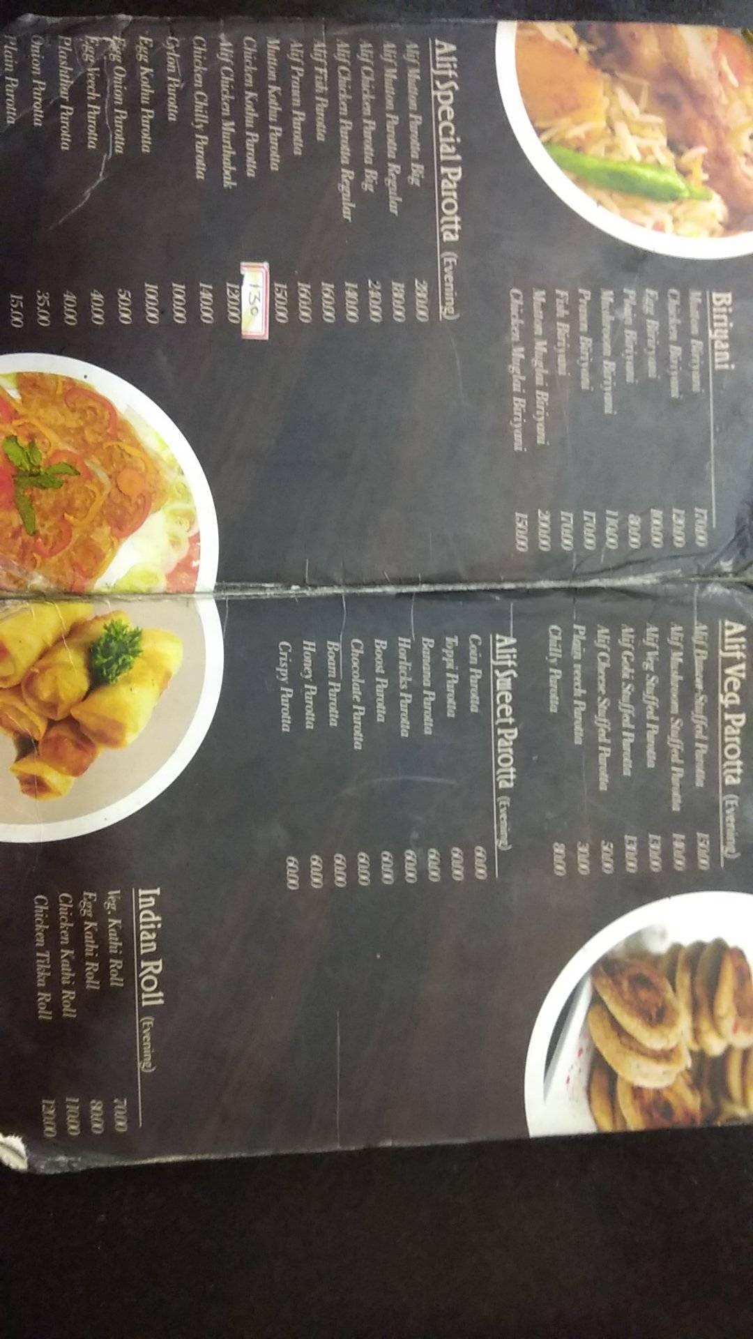 Menu at Alif Biryani, Chennai, 629