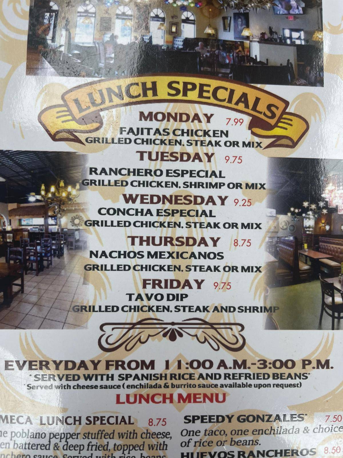 Menu at Ameca Mexican Restaurant, Marianna