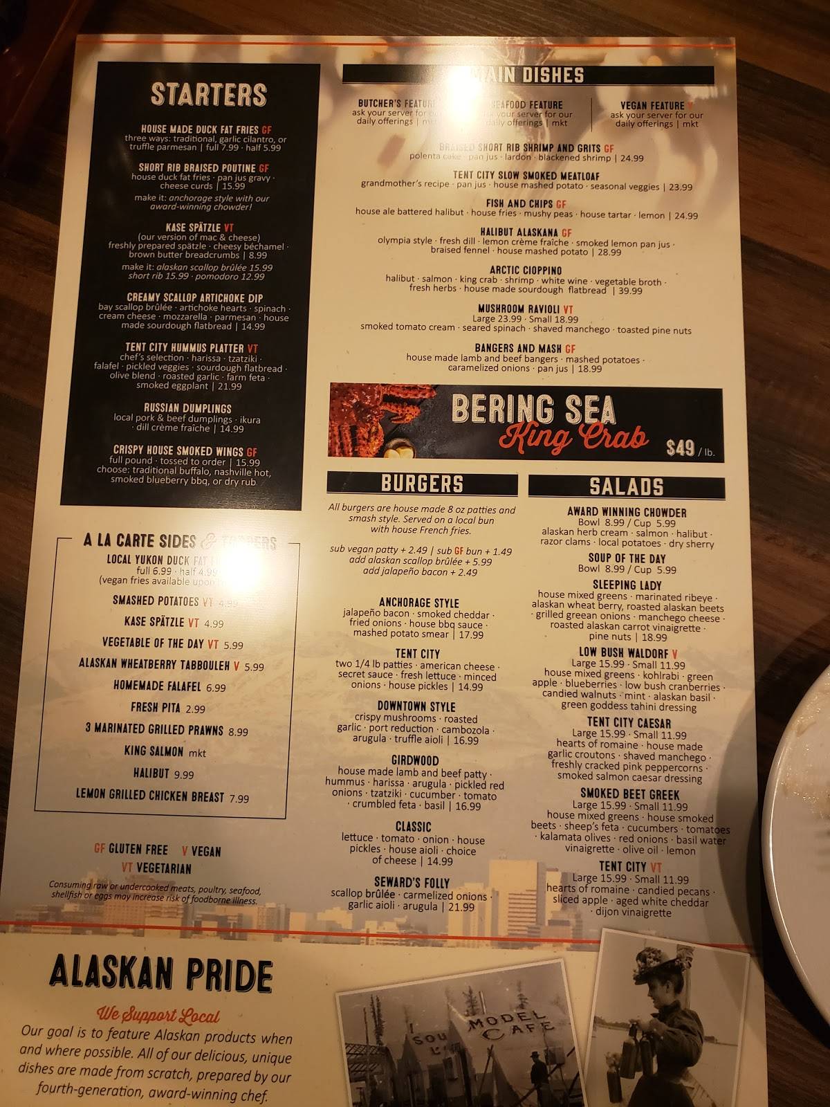 Menu at Tent City Taphouse pub & bar, Anchorage