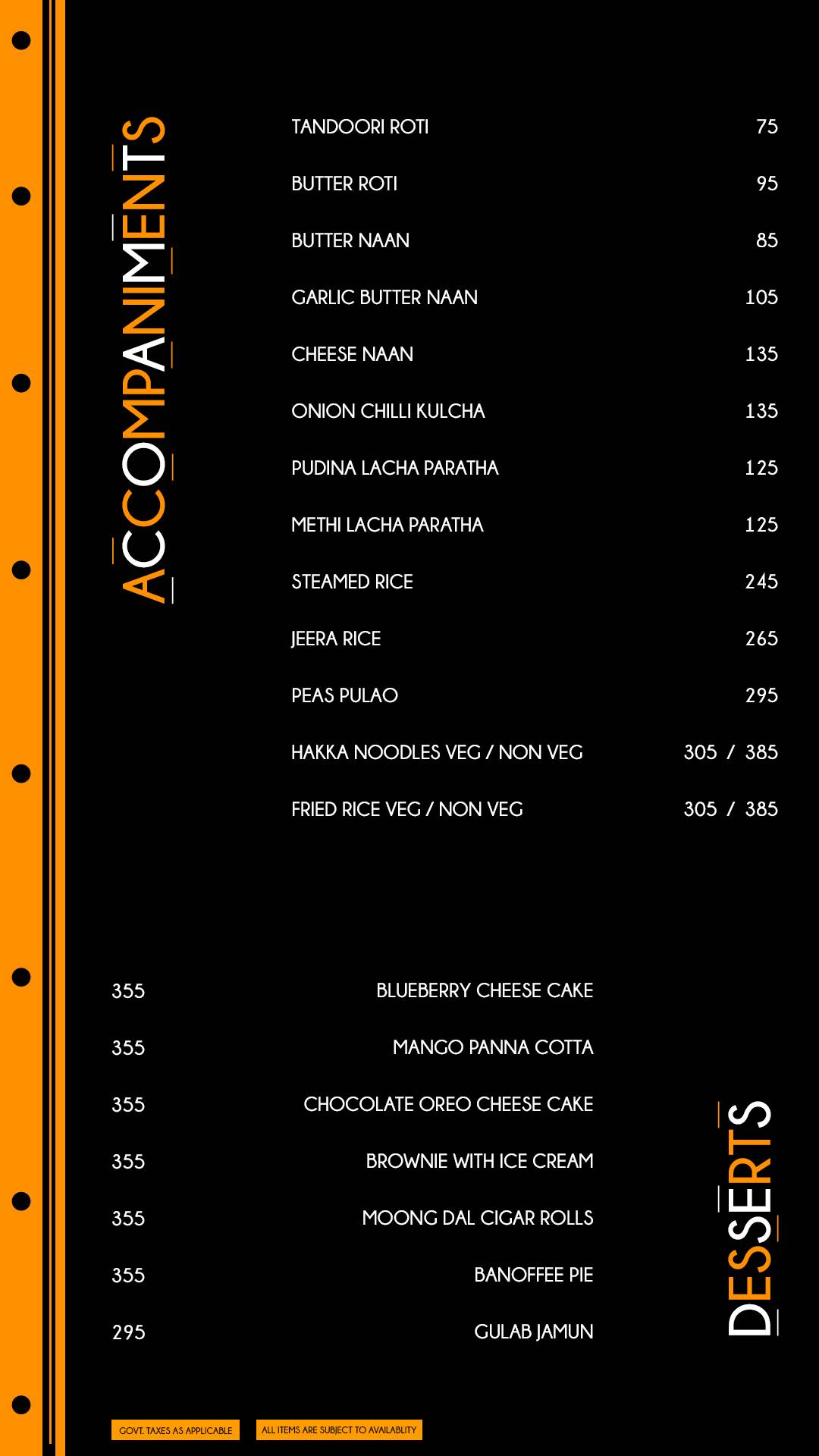 Menu at Andromeda Rooftop & Lounge Bar, Pune