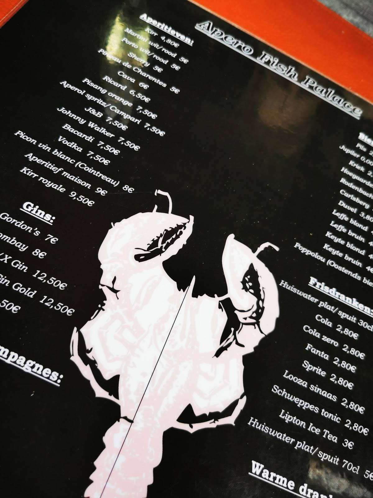 Menu at Apero Fish Palace, Ostend, Nieuwstraat 5