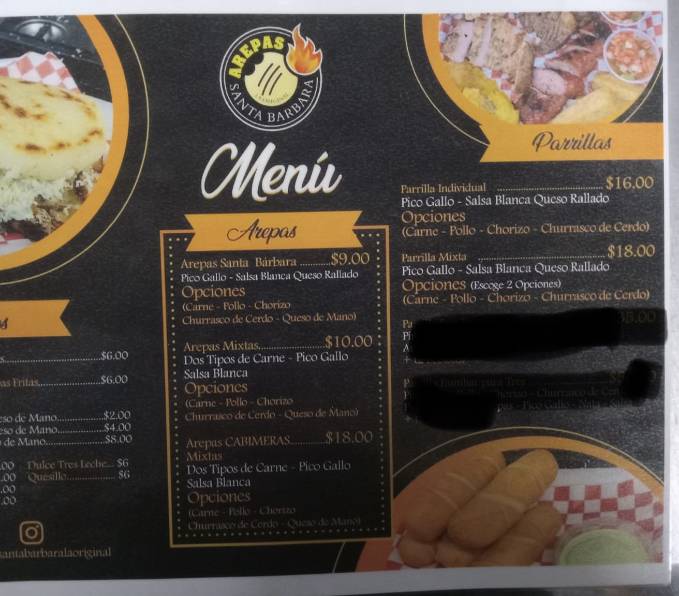 Carta de Arepas Santa Bárbara la Original, Orlando