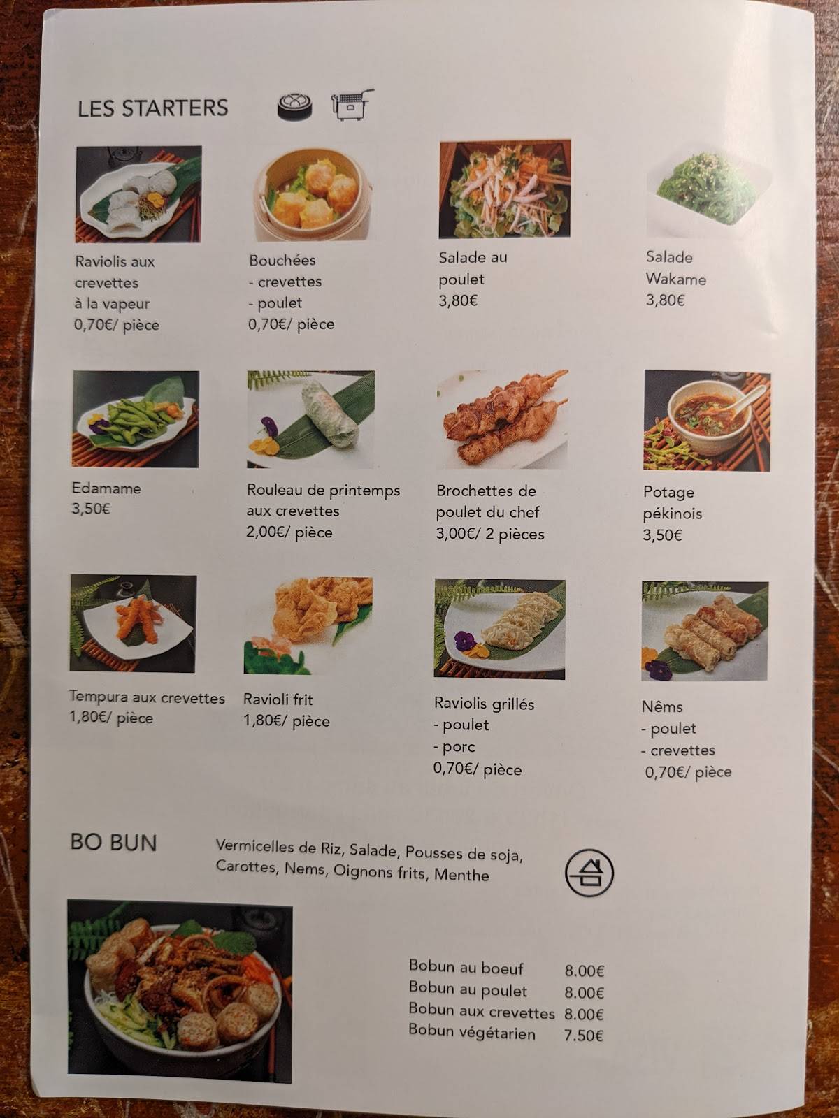 Menu au Asian Bowl restaurant, Paris