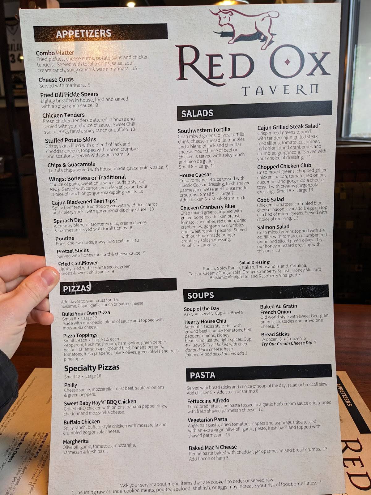 Menu at Red Ox Tavern pub & bar, Auburn Hills