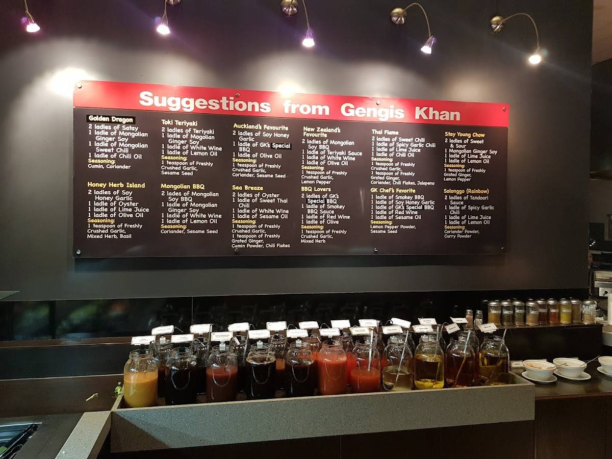 Menu at Genghis Khan restaurant, Auckland, 317 Ti Rakau Dr