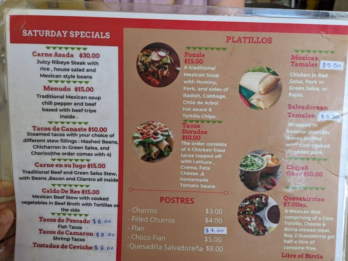 Menu at Aztec tacos restaurant, Ottawa