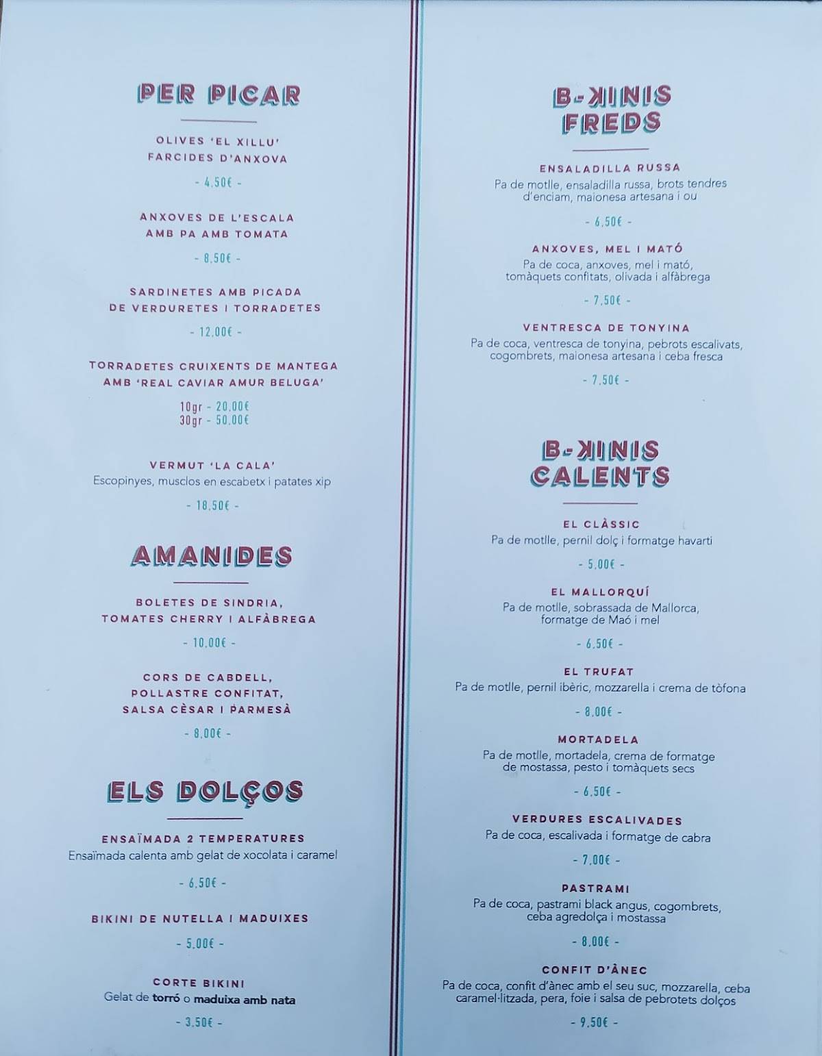 Carta de B-KINI BAR, La Escala