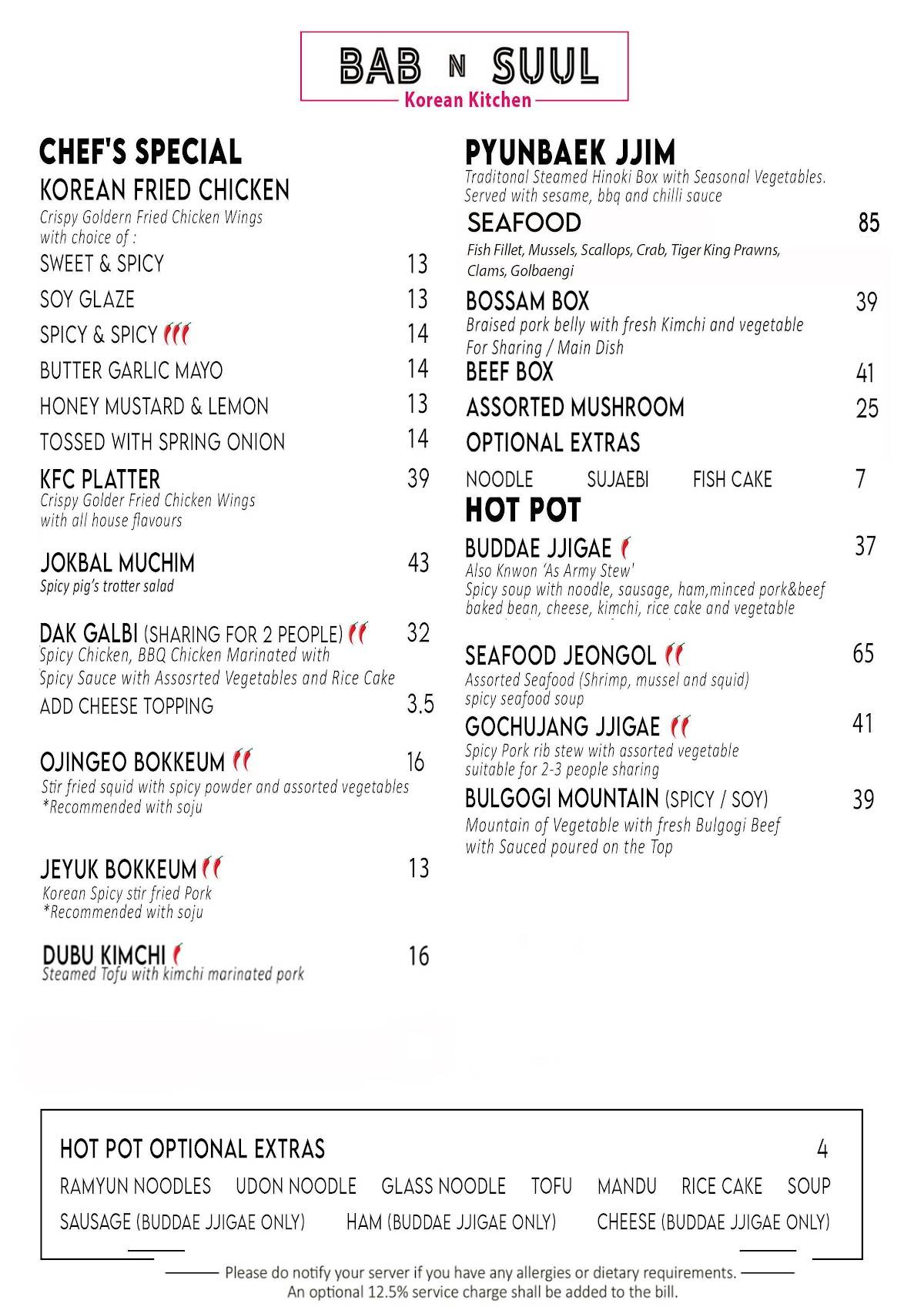 Menu at BAB N SUUL, Korean Kitchen restaurant, London