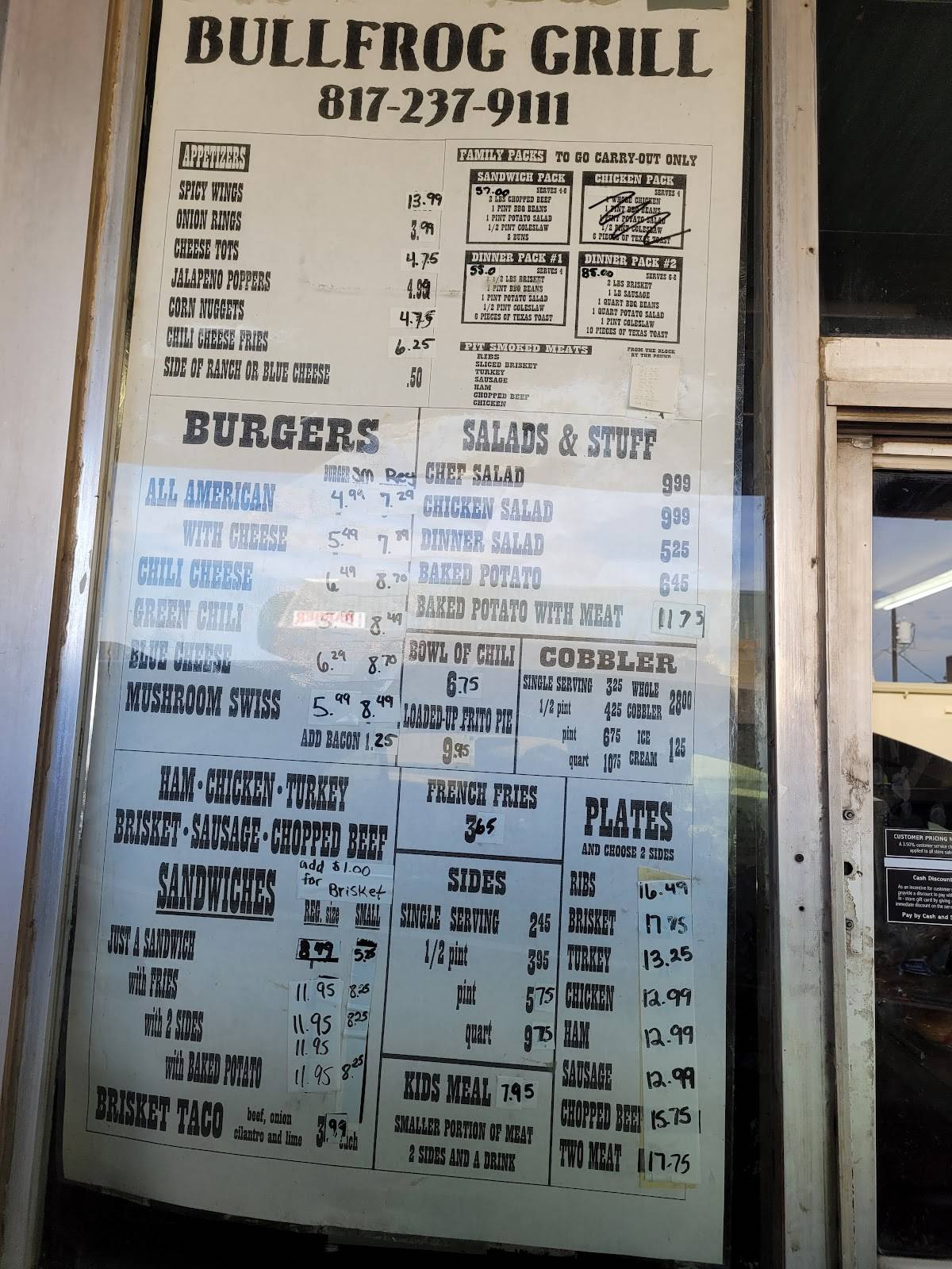 Menu at Bullfrog Grill BBQ, Fort Worth