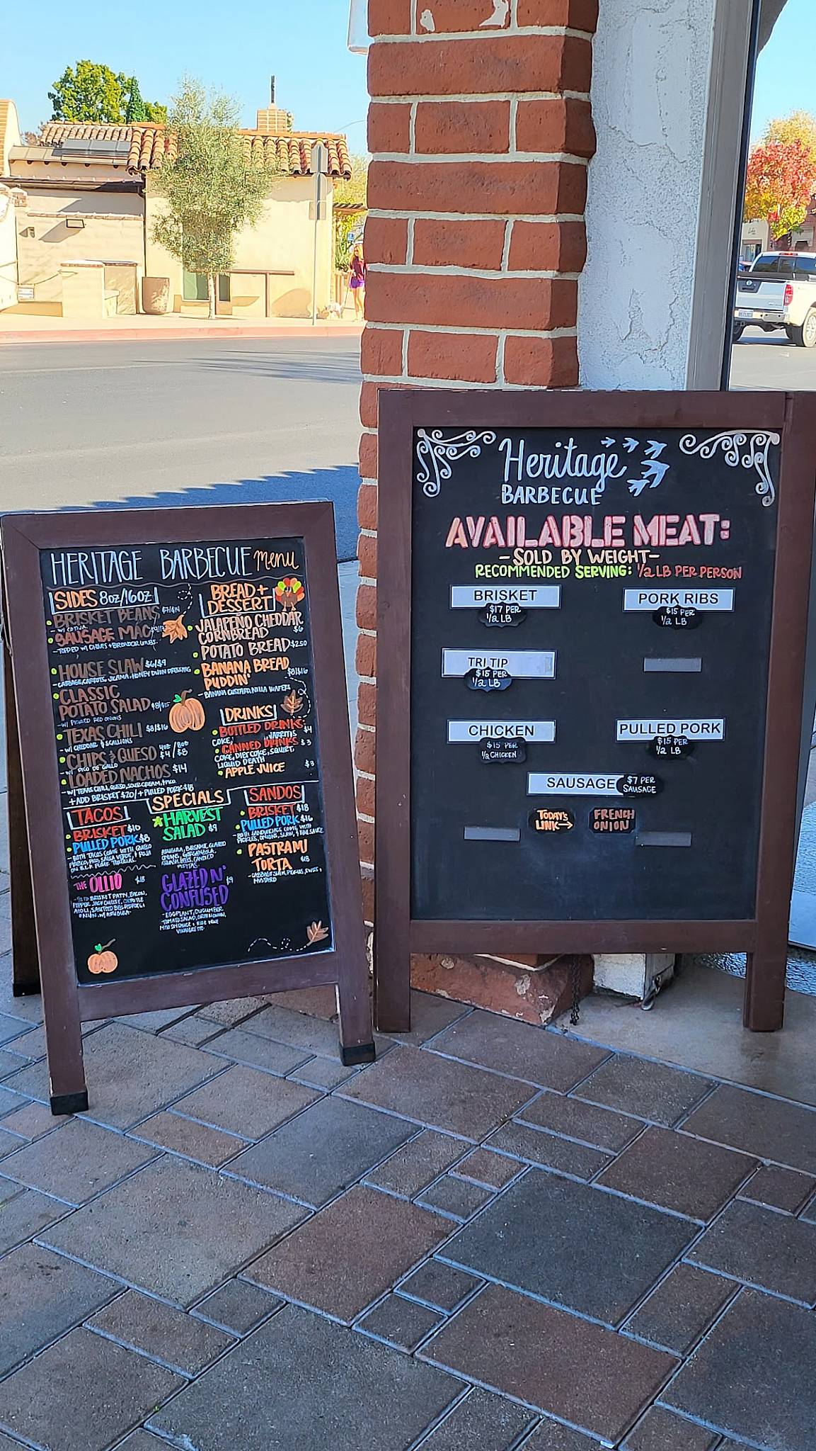 Menu at Heritage Barbecue, San Juan Capistrano