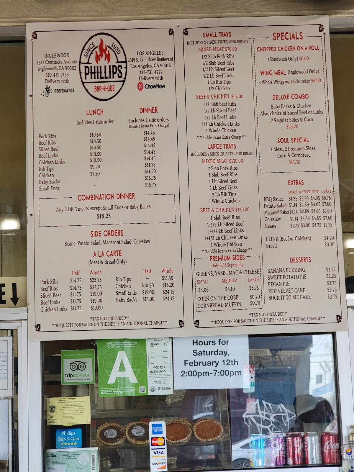 Menu at Phillips Bar-B-Que, Los Angeles, Crenshaw Blvd