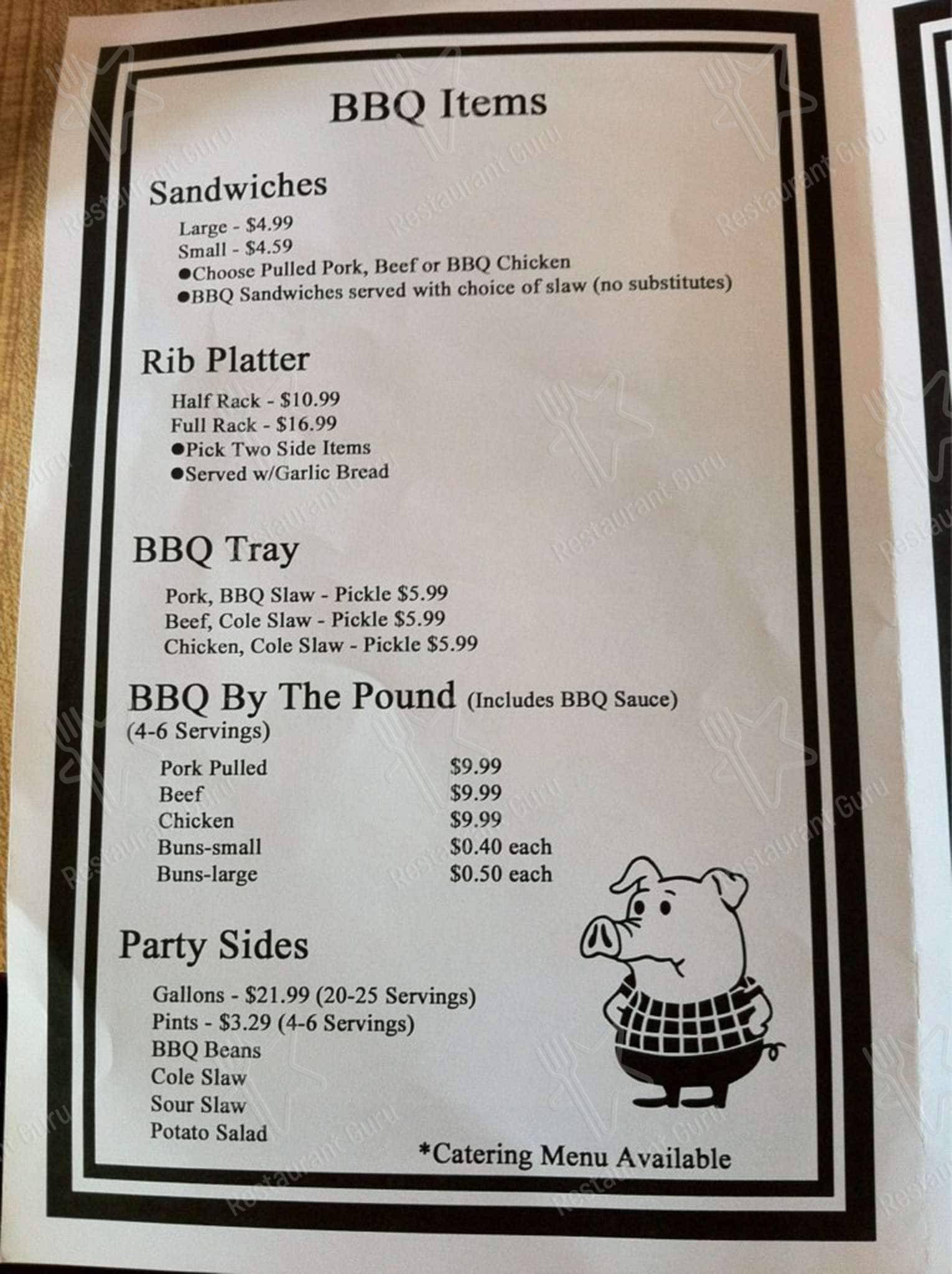 Menu at Red Pig Bar-B-Q, Johnson City