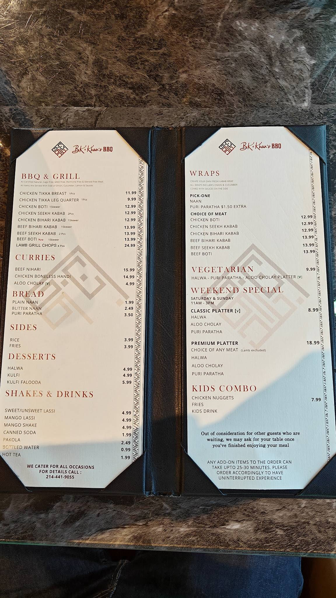 Menu at BK Khan BBQ, Farmers Branch