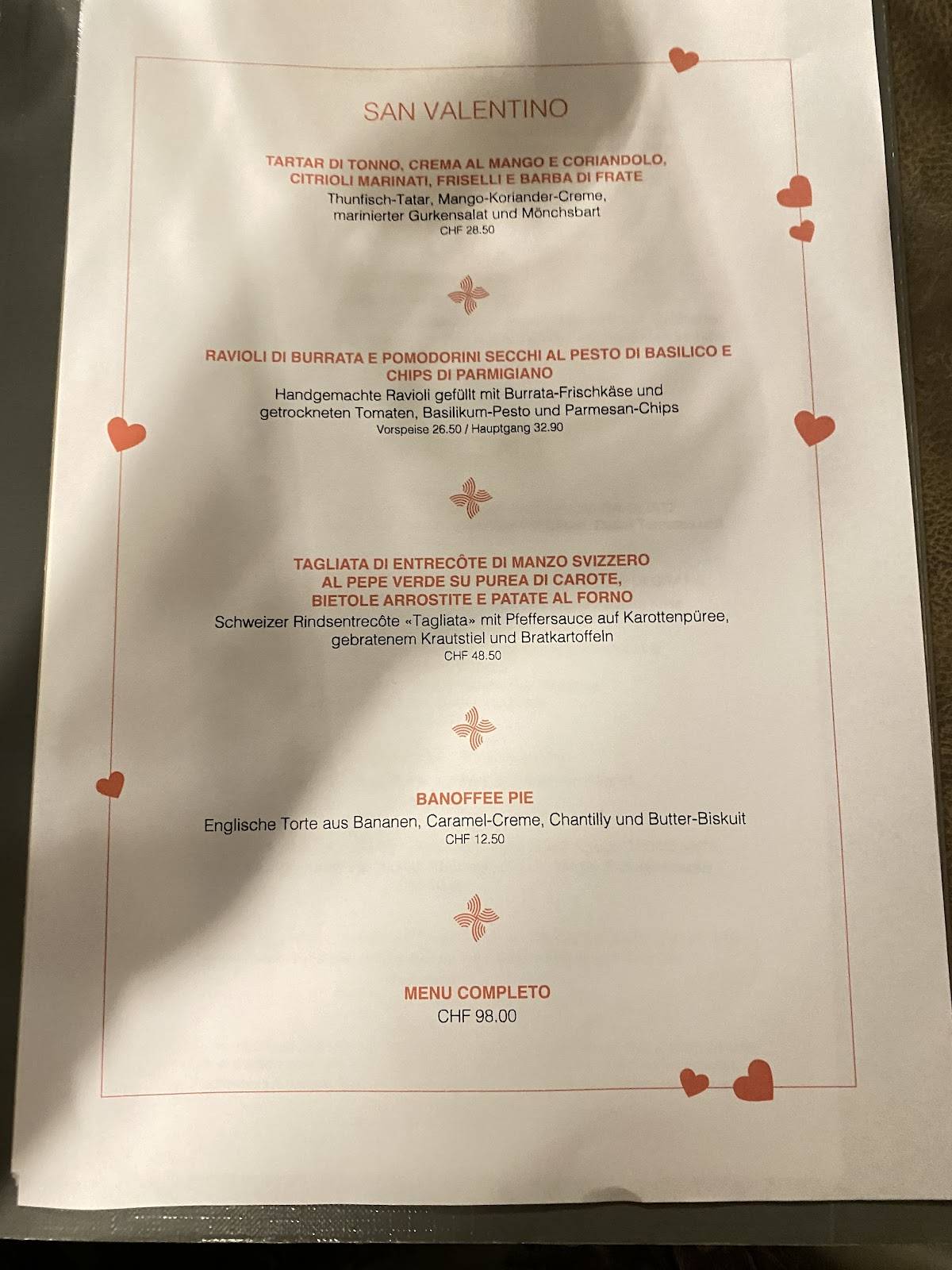 Menu da Ristorante La Strada, Baar, Neuhofstrasse 1