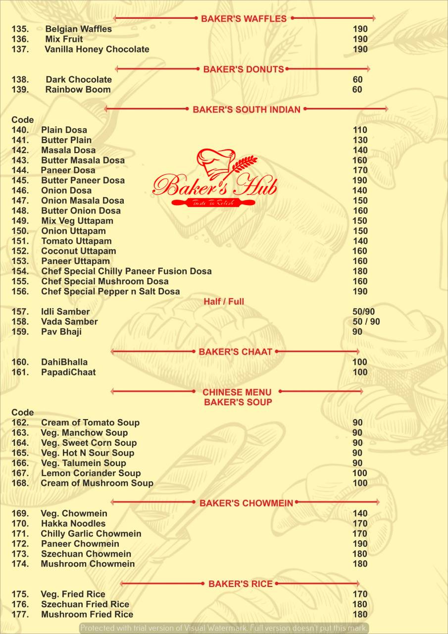 Menu at Bakers Hub, Solan