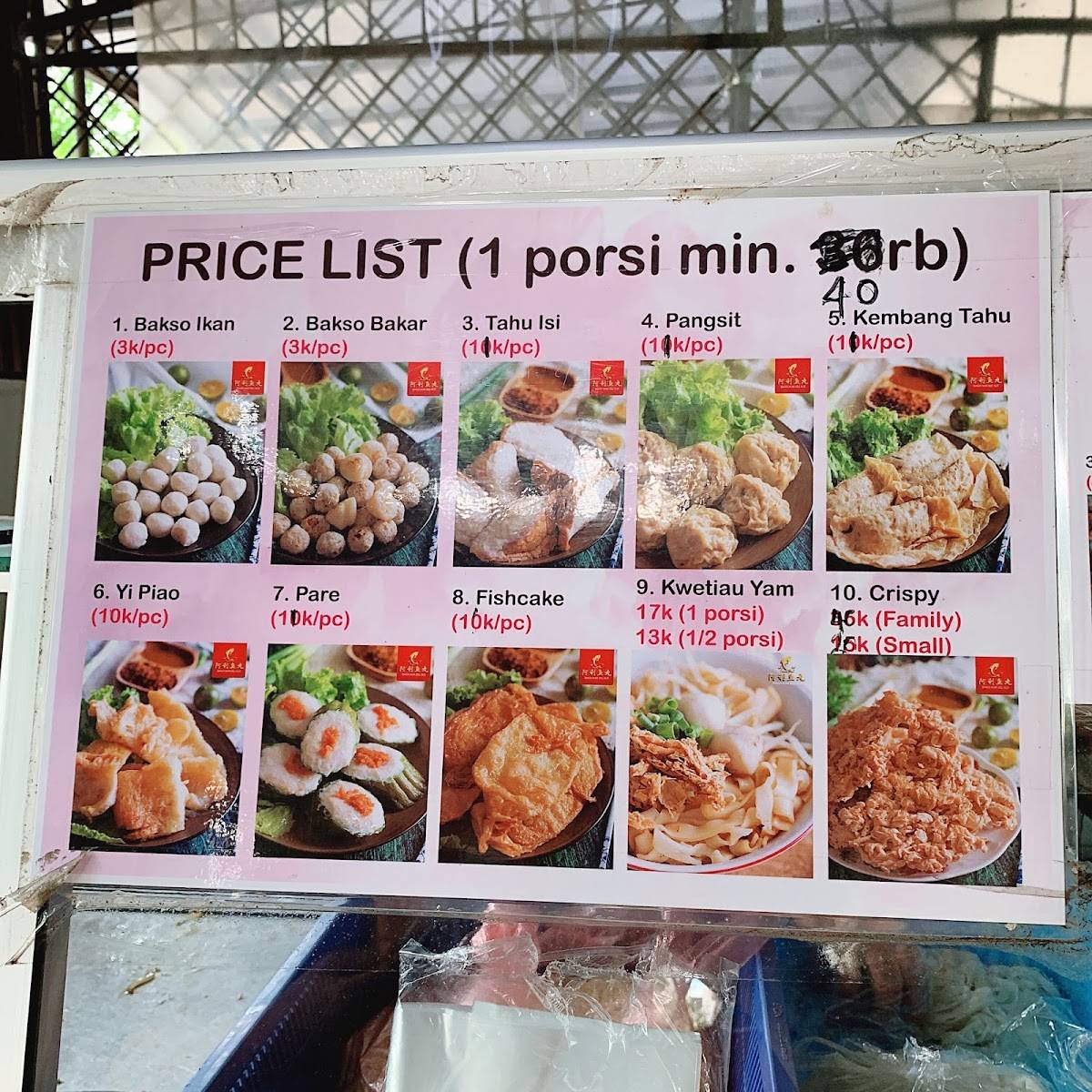 Menu at Bakso Ikan Asli 'Alie' restaurant, North Jakarta, Jl. Agung ...