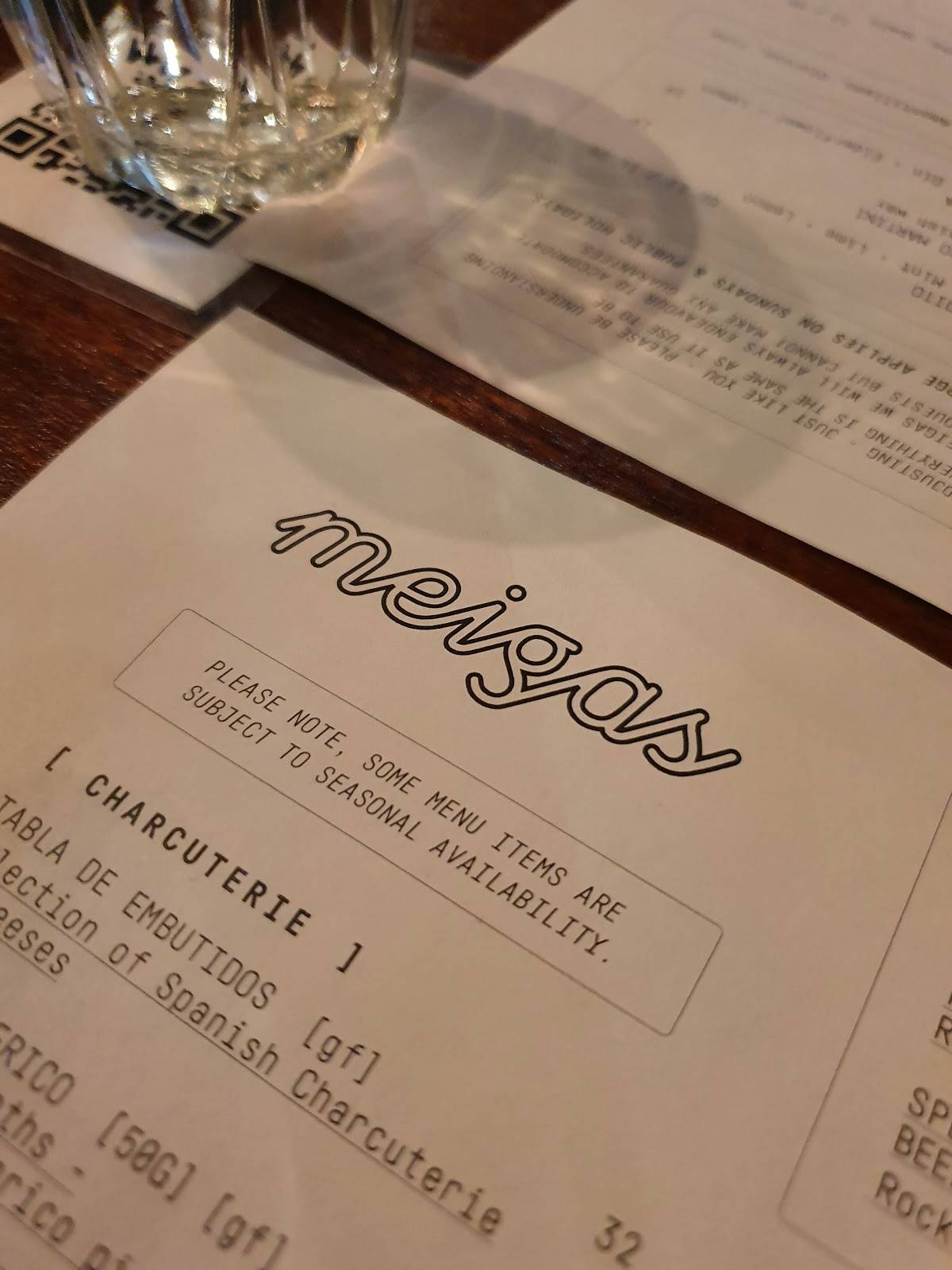 Menu at Meigas restaurant, Ballarat Central