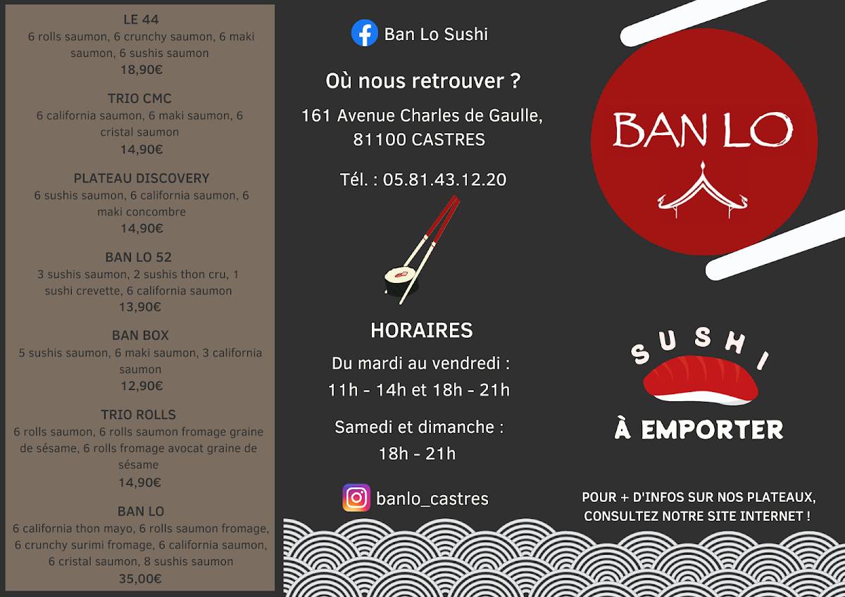 Menu au Ban Lo Sushi restaurant, Castres