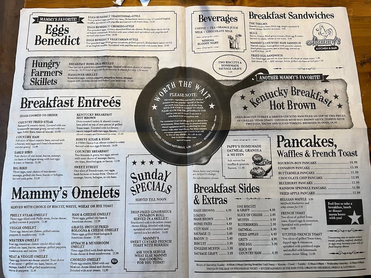 Menu at Mammy's Kitchen & Bar, Bardstown