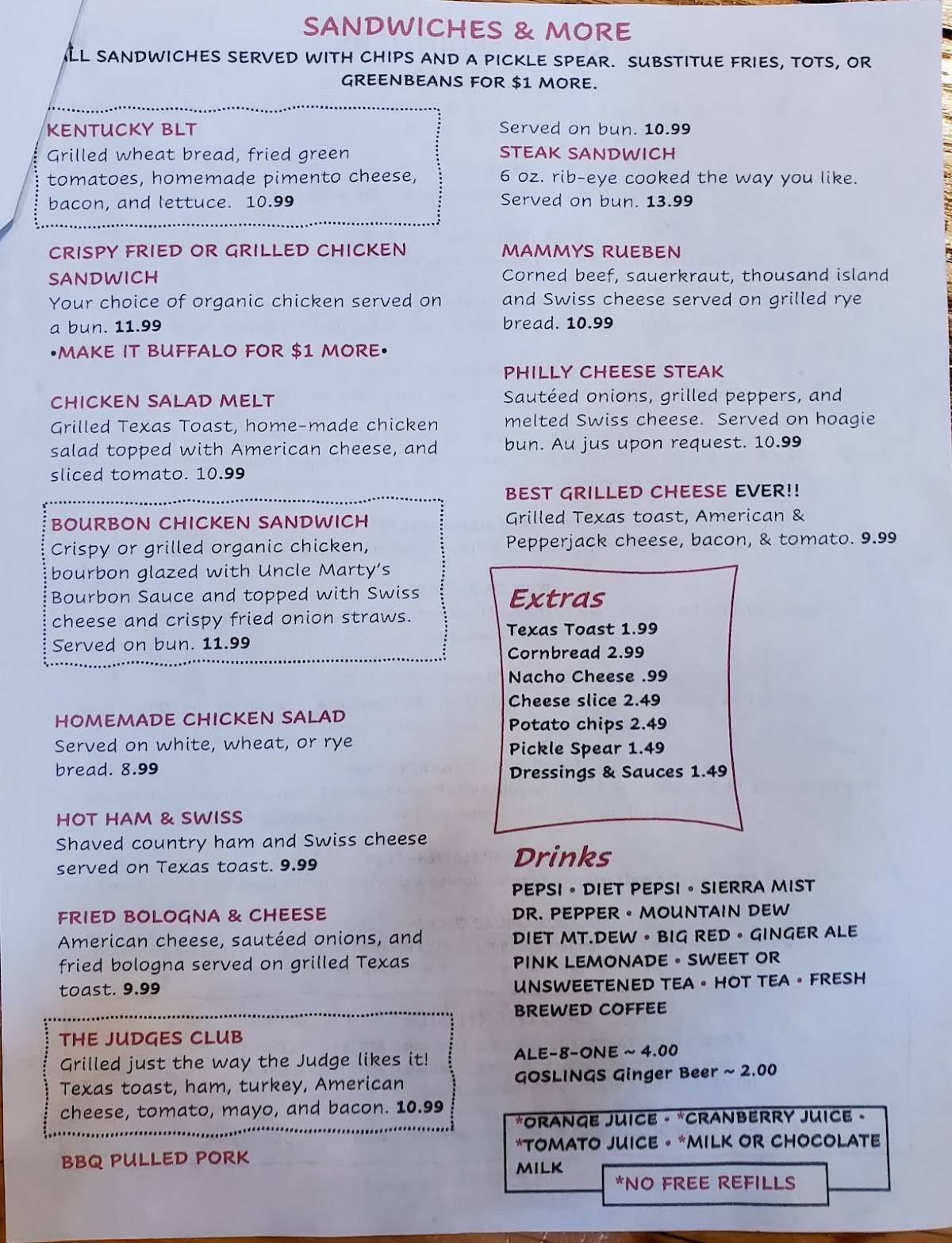 Menu at Mammy's Kitchen & Bar, Bardstown