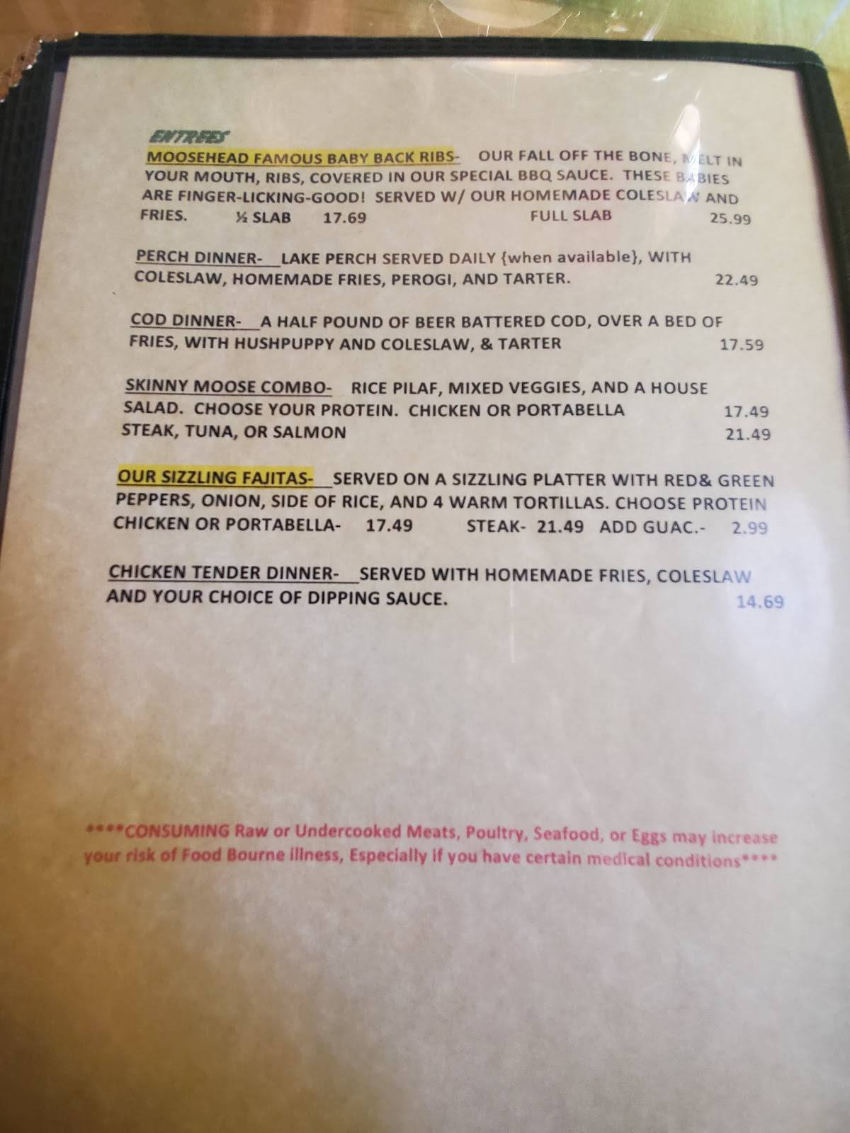 Menu at Moosehead Saloon pub & bar, Westlake